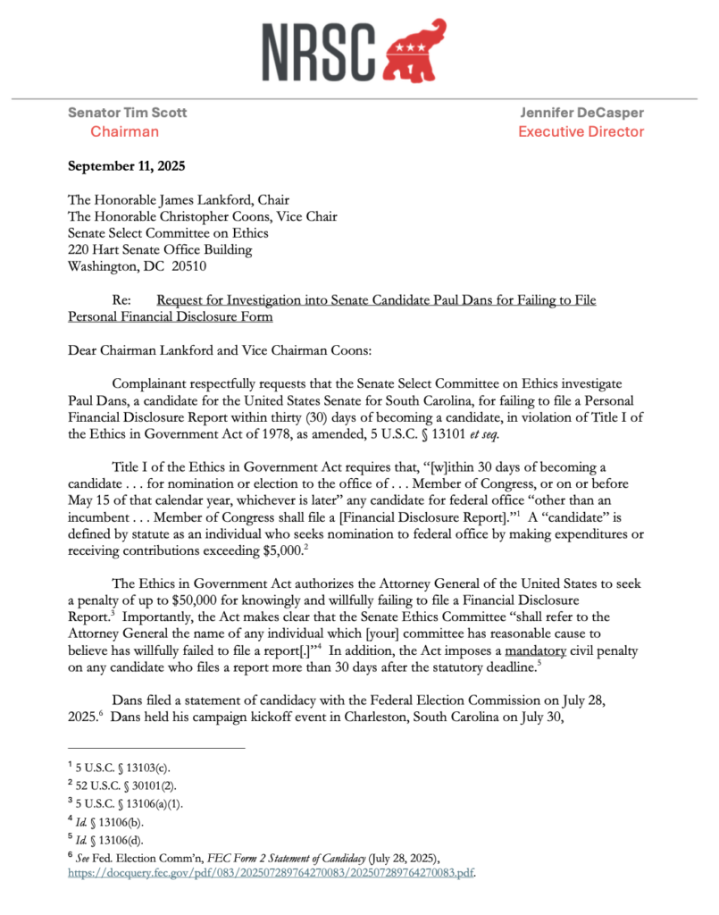 NRSC Calls for Investigation into Paul Dans by Senate Ethics Committee ...