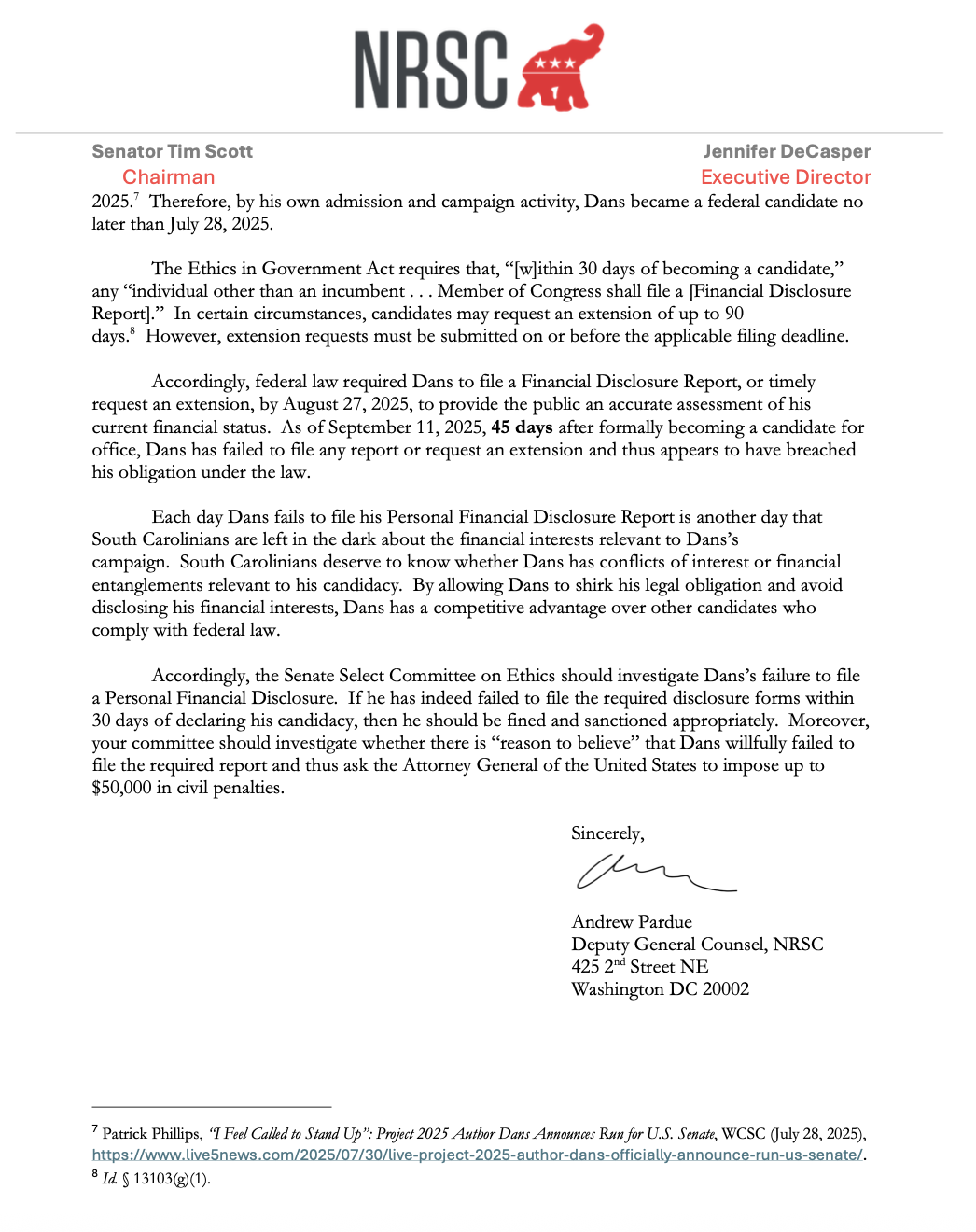 NRSC Calls for Investigation into Paul Dans by Senate Ethics Committee ...